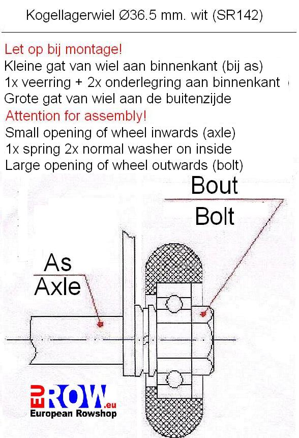 Single action wheel Ø36.5 mm. white | EuRow for rowers